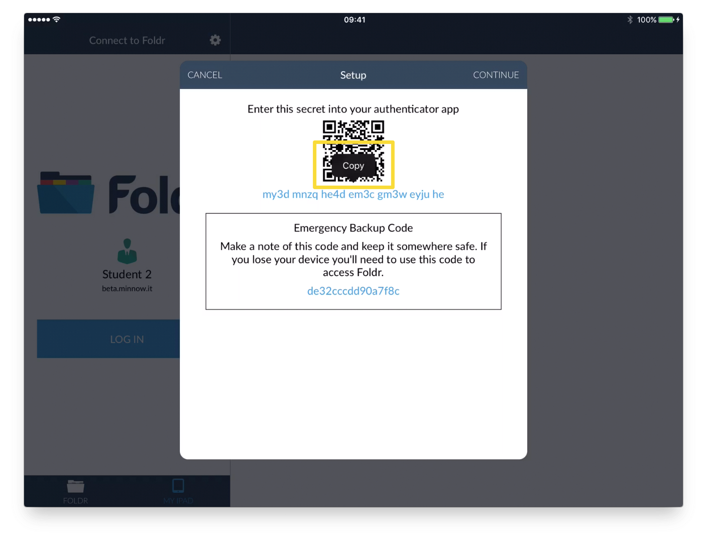 Logging in with two factor authentication - Foldr