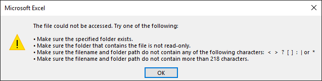 Unable to save Microsoft Excel files (Invalid Share Names) - Foldr