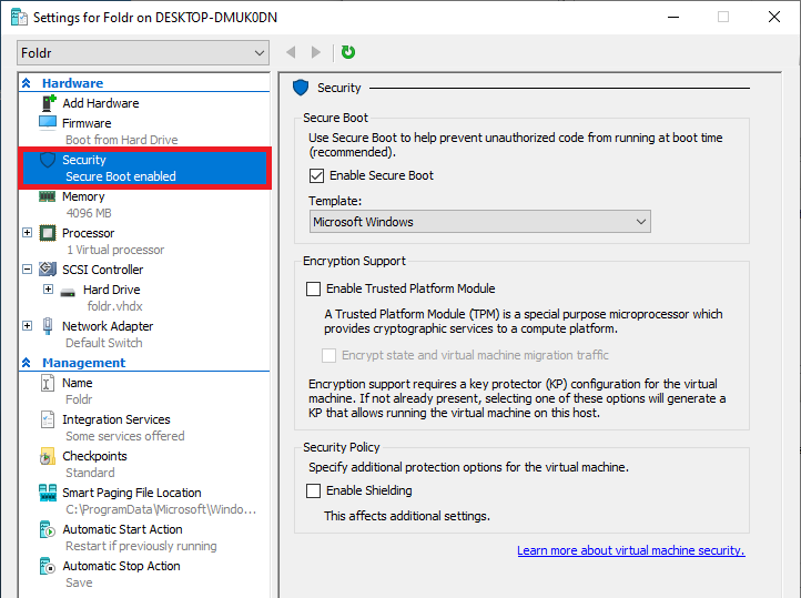 Deploying the Foldr Server on Hyper-V (Gen 2 - UEFI & Secure Boot) - Foldr