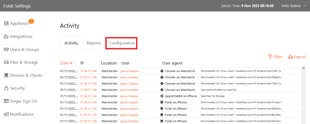 Filtering & Exporting User Activity Logs - Foldr
